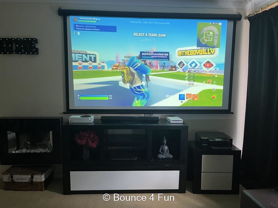 Indoor Cinema with Screen, Projector, Speaker and Fairy Lights - Bouncy ...