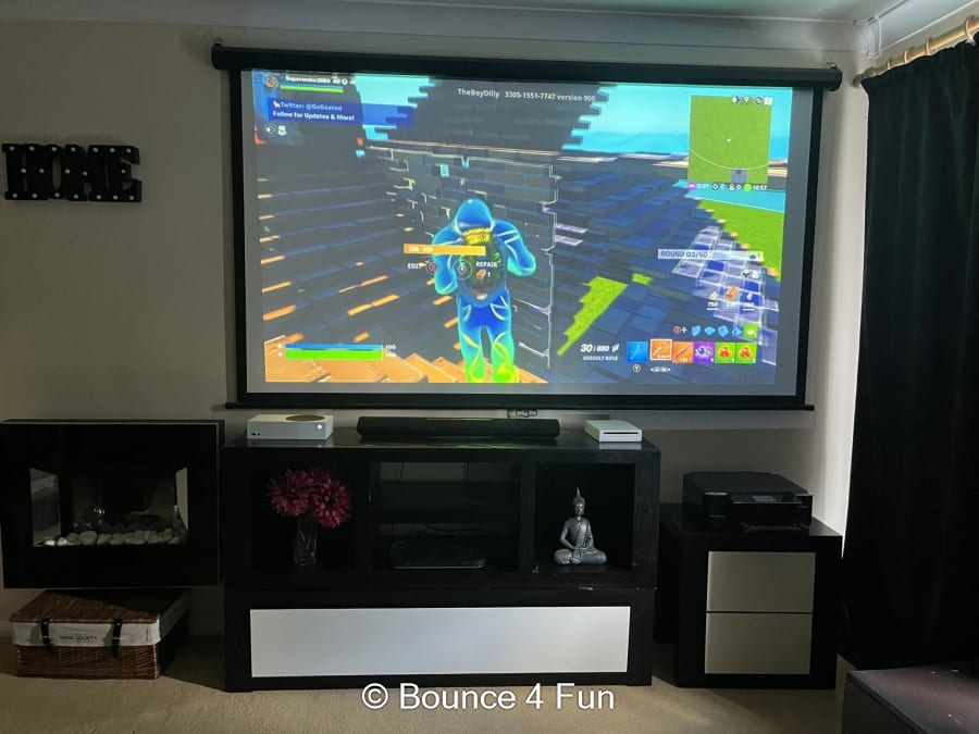 Indoor Cinema with Screen, Projector, Speaker and Fairy Lights - Bouncy ...